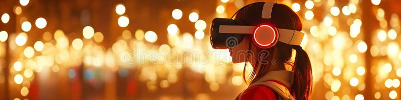 Immersed in VR Woman Explores a Virtual World of Dynamic Lights and ...