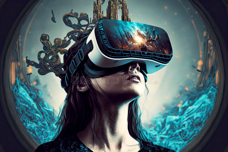 Immersion in Another Reality with Help of Vr Headset Stock Illustration ...