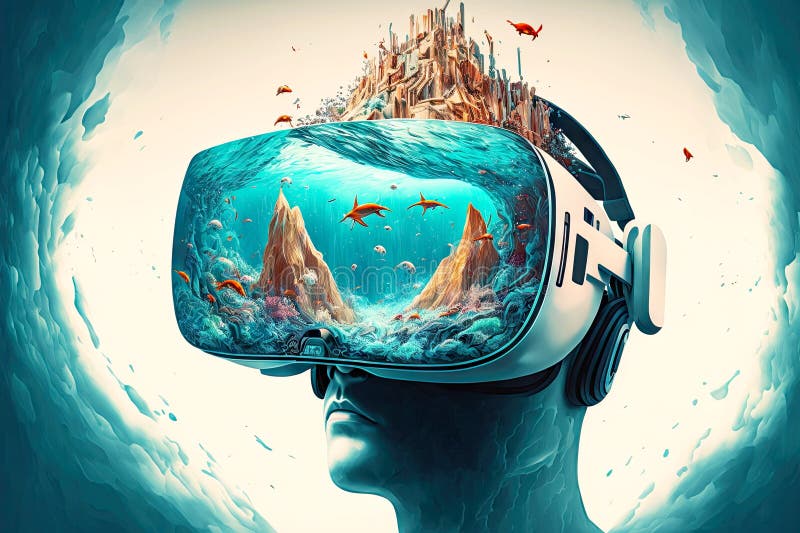 Immersion in Another Reality with Help of Vr Headset Stock Illustration ...