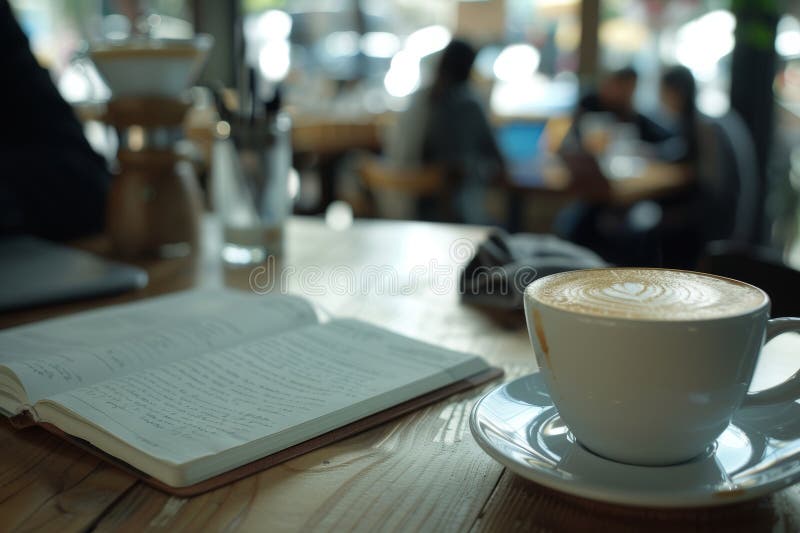 Immersion in Focused Study at Coffee Shop, Savoring Latte Art, Fully in ...