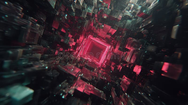 Immersive Abstract Composition Featuring a Radiant Square Core, Encased ...