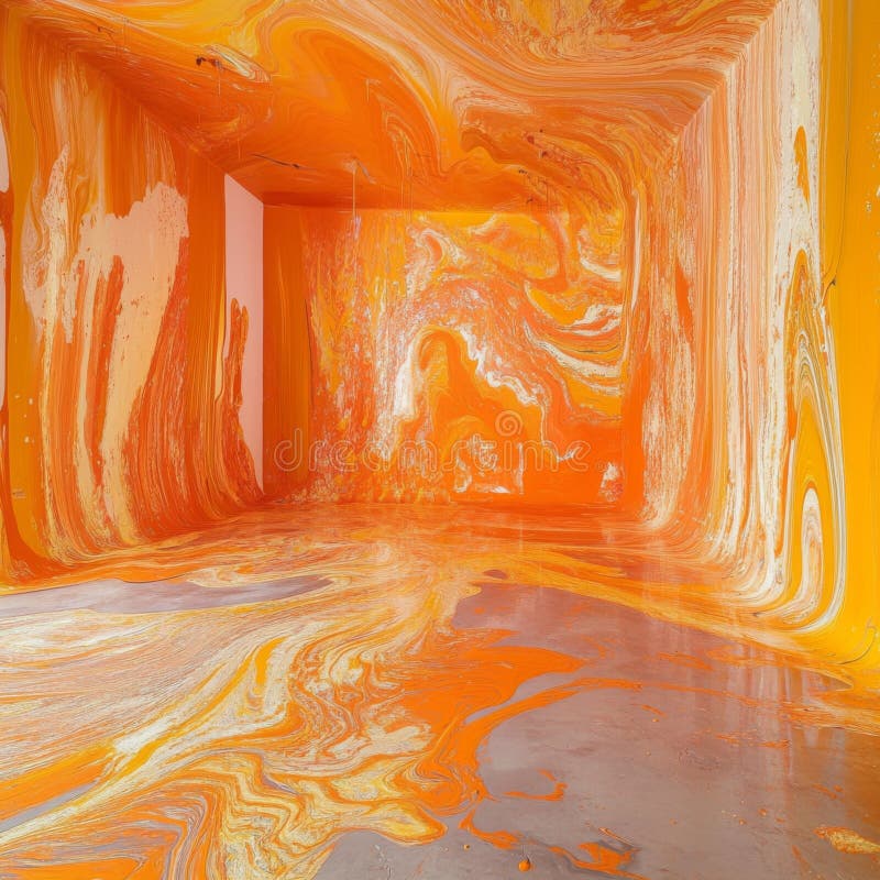 Immersive Art Installation with Vivid Orange and Swirling Patterns in a ...