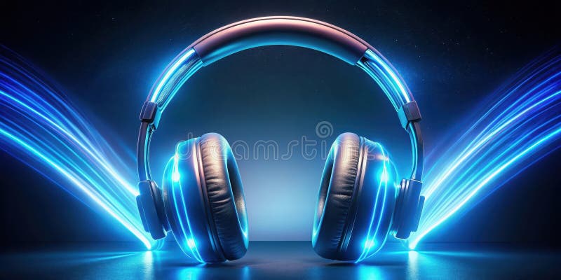 Immersive Audio Experience Sleek Headphones Illuminated by Dynamic Blue ...