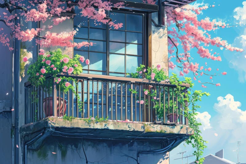 Immersive Balcony Landscape Anime Visual Novel Game. Generate Ai Stock ...