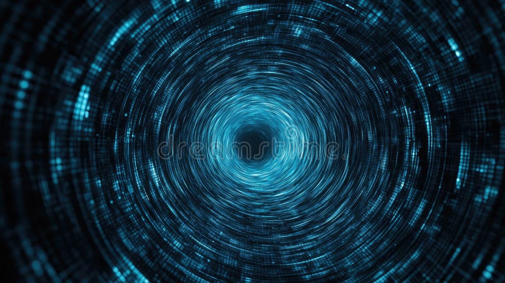 Immersive Blue Digital Vortex with Streaking Lights and Binary Code Patterns Stock Illustration ...