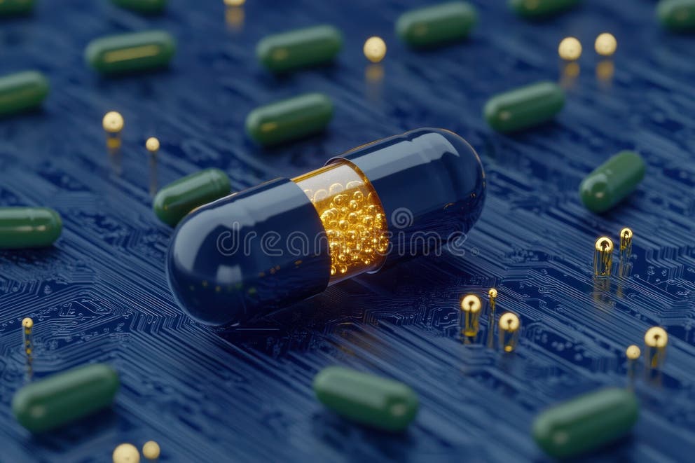 Immersive Blue Interface with Pill Stock Illustration - Illustration of ...