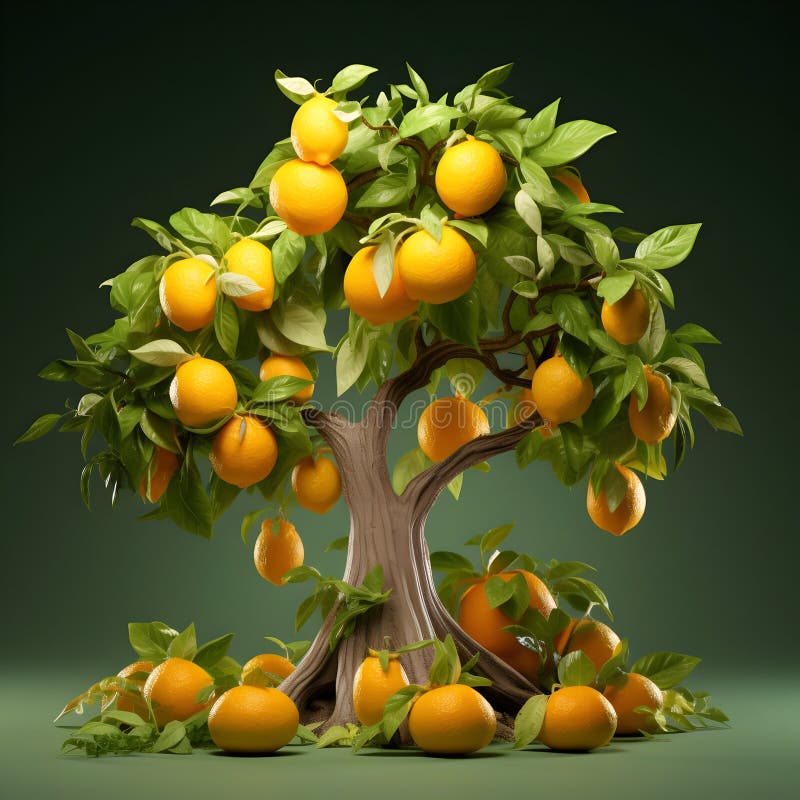 Immersive Citrus Grove: 3D Image of a Vibrant Citrus Tree Stock Image ...