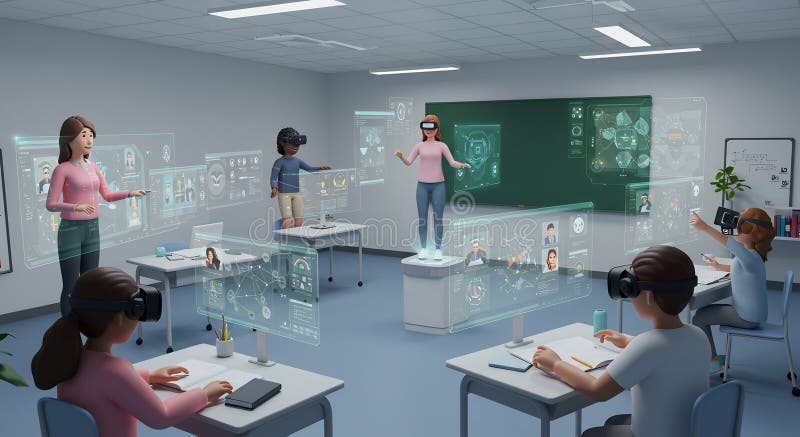 Immersive Classroom: Future of Education with VR Technology and Holographic Displays Stock ...