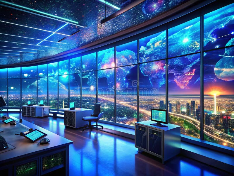 Immersive Control Room a Panoramic View of Futuristic Technology and ...