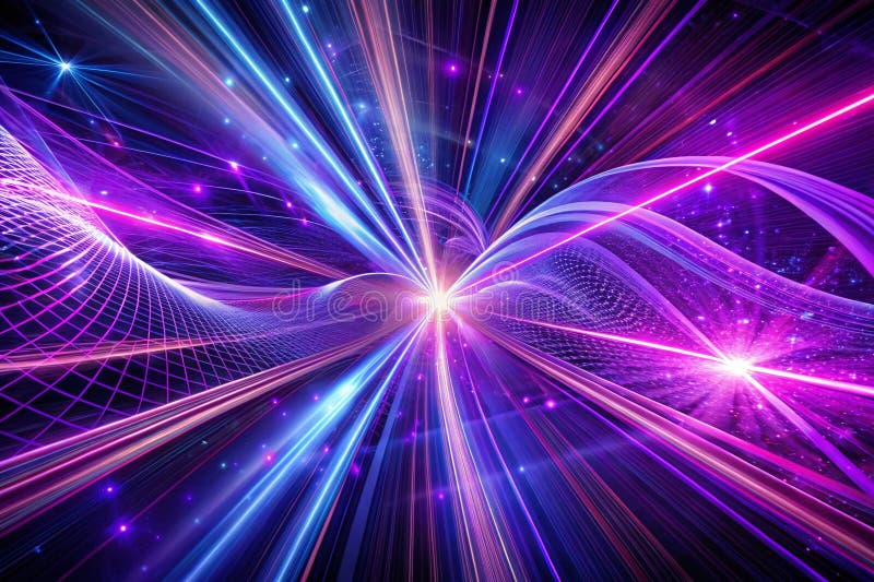 Immersive 3D Abstract Purple Galaxy Flow Dynamic Curves and Laser Beams ...
