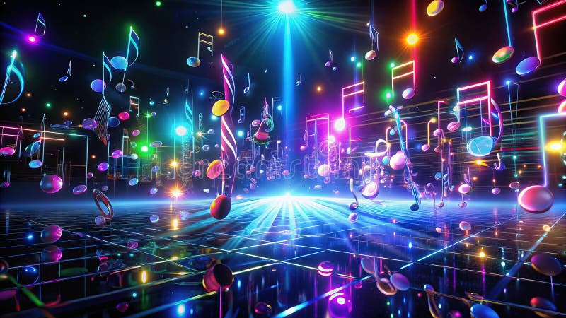 Immersive 3D Music Visualization Floating Notes in a Dark Holographic ...