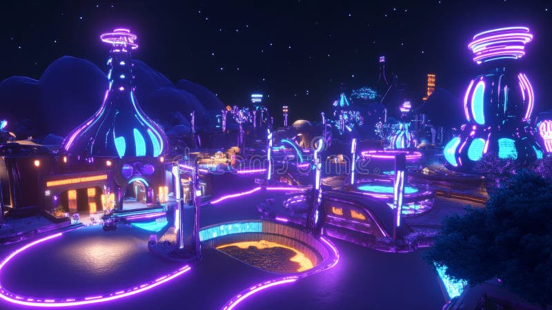 Immersive 3d Render of a Cyberpunk Metaverse City with Neon Structures ...