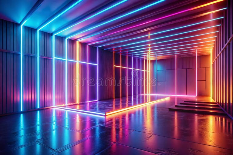 Immersive 3D Render of a Glowing Ivory Neon Room a Stunning Visual ...