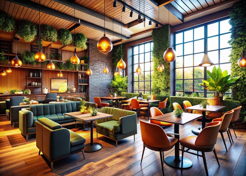 Immersive 3D Render of a Modern Cafe Restaurant a DronesEye View of ...