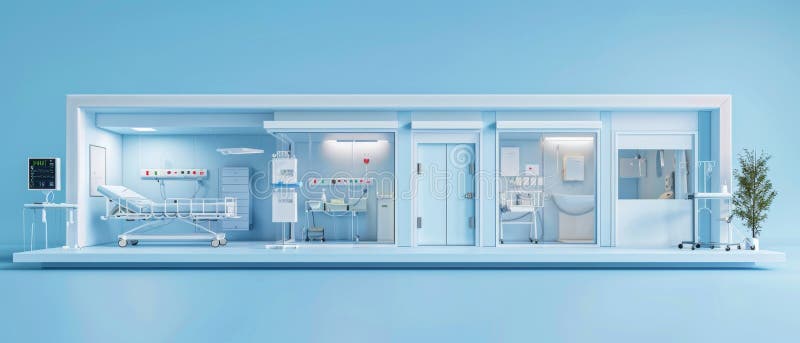 Immersive 3D Rendering of Hospital Isolation Room with Serene Blue ...