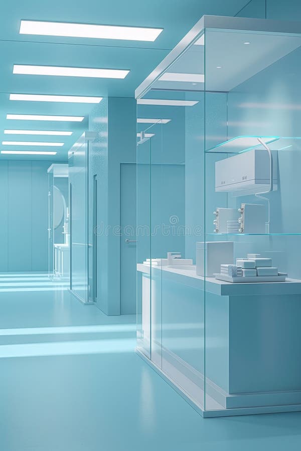 Immersive 3D Rendering of Hospital Isolation Room with Serene Blue ...