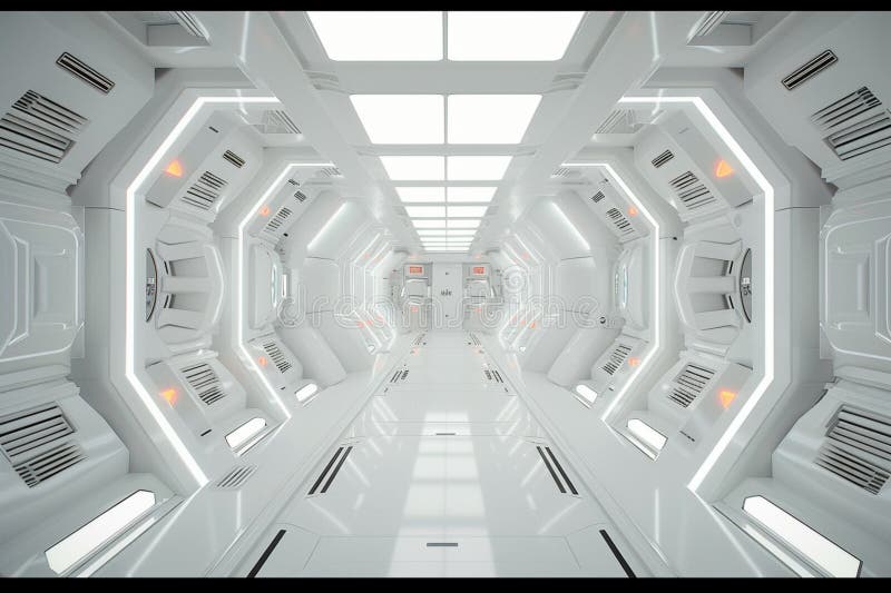 Immersive 3D Rendering of Spaceship Corridor in Motion Graphics Video Stock Illustration ...