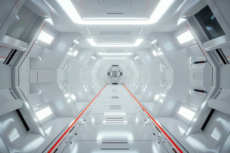 Immersive 3D Rendering of Spaceship Corridor in Motion Graphics Video Stock Illustration ...