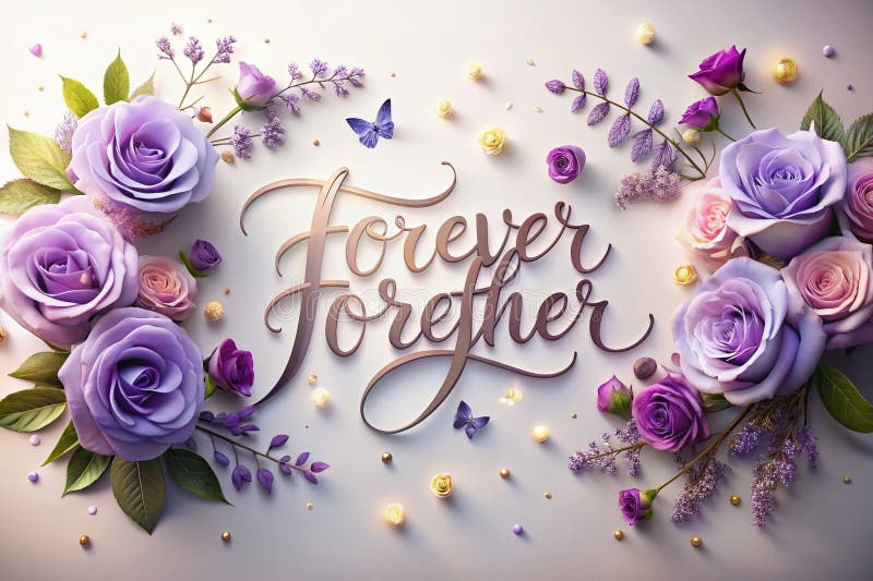 Immersive 3D Script Forever Together Design Lavender Roses and Petals for a Surreal Romantic ...