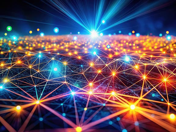 Immersive Deep Focus on a Futuristic Network Lightscape Glowing Lines ...