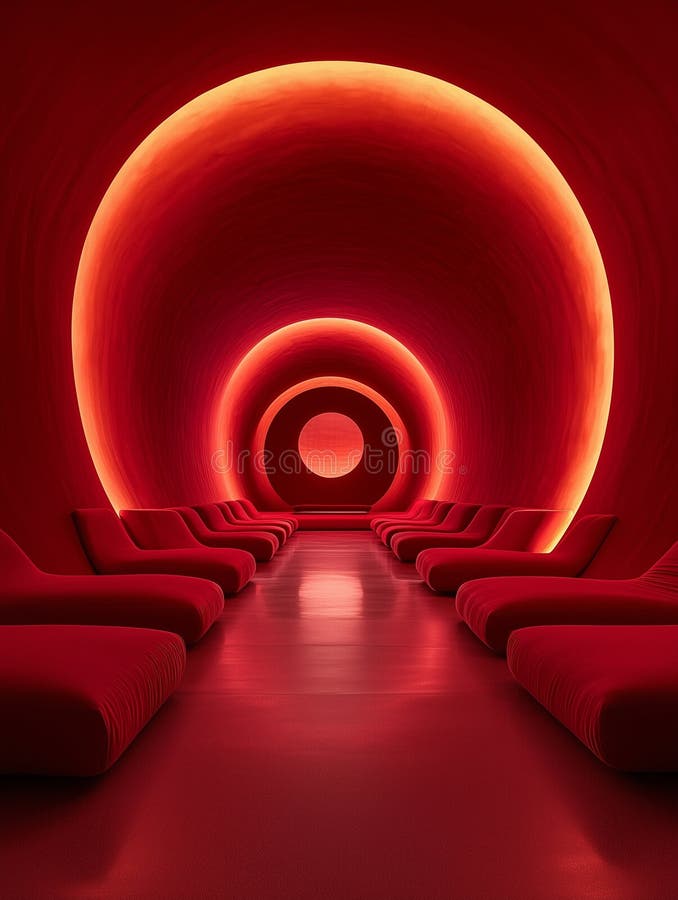 Immersive Deep Red Glowing Chamber with Smooth Matte Surfaces Stock ...