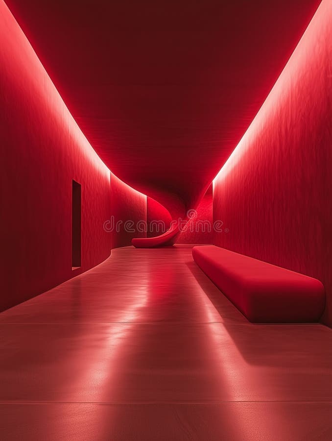 Immersive Deep Red Glowing Chamber with Smooth Matte Surfaces Stock ...