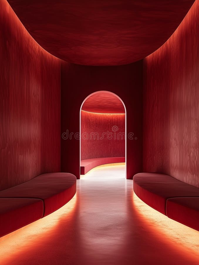Immersive Deep Red Glowing Chamber with Smooth Matte Surfaces Stock ...
