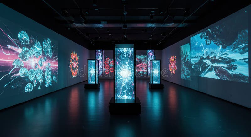 Immersive Digital Art Exhibit with Vibrant Projections and Interactive ...