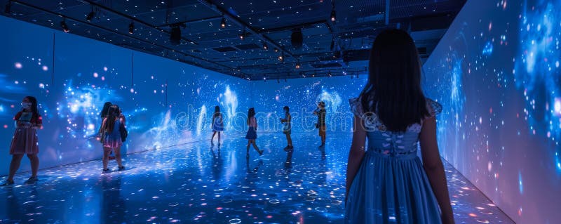 Immersive Digital Art Exhibition with Visitors Exploring Interactive ...