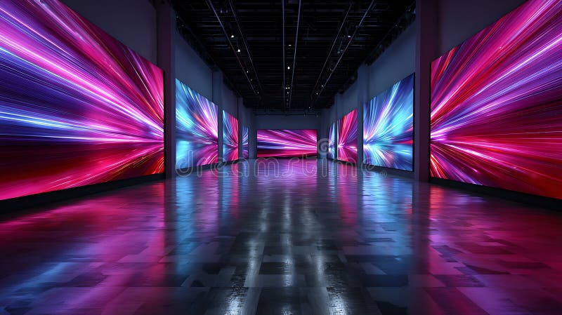 Immersive Digital Art Gallery with Vibrant Light Streaks Displayed on ...