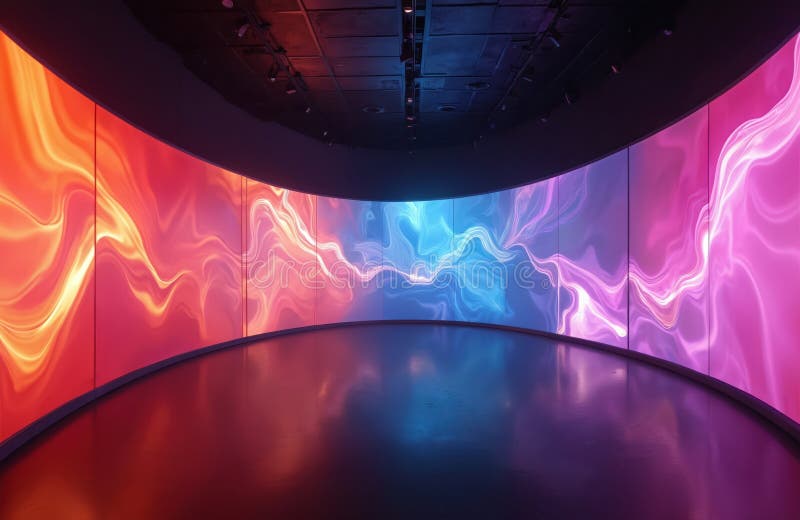 Immersive Digital Art Installation Illuminates Dark Room. Vibrant ...