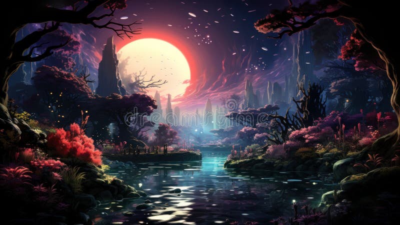 An Immersive Digital Artwork Showcasing a Surreal Landscape of a Deep ...