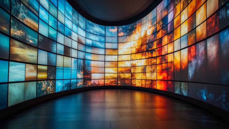 Immersive Digital Environment Empty Room with a Curved Video Wall ...