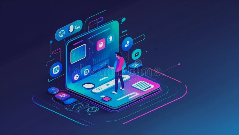 Immersive Digital Experience in a Virtual World Stock Illustration ...