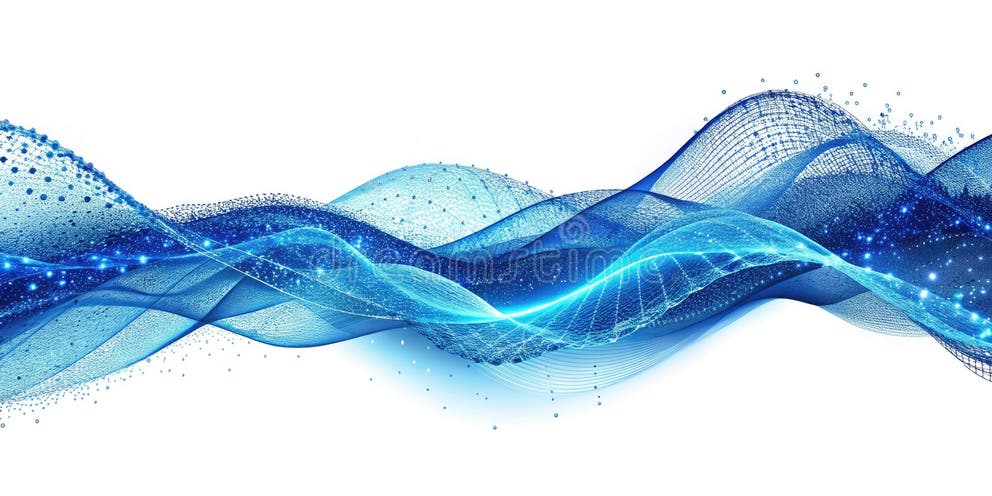 Immersive Digital Flow Abstract Blue Wavy Particles in a TiltShift Cyberspace 3D Rendered ...