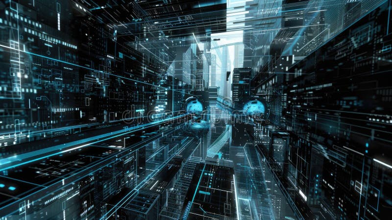Futuristic Cyber World with Digital Matrix, Advanced Technology, and ...