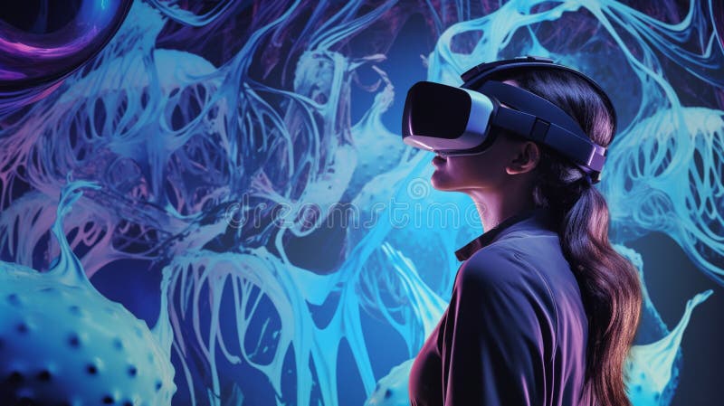 Immersive Experience and Virtual Reality Concept , People with 3d ... Immersive Experience and Virtual Reality Concept , People with 3d ...