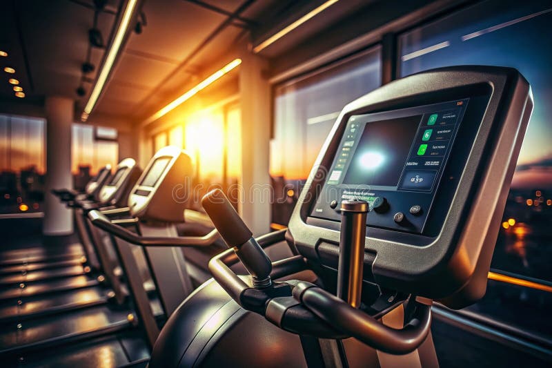 Immersive Fitness Simulation Closeup of a LowLight Gym Exercise ...