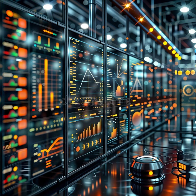 Immersive Futuristic Data Center with Illuminated Digital Displays ...