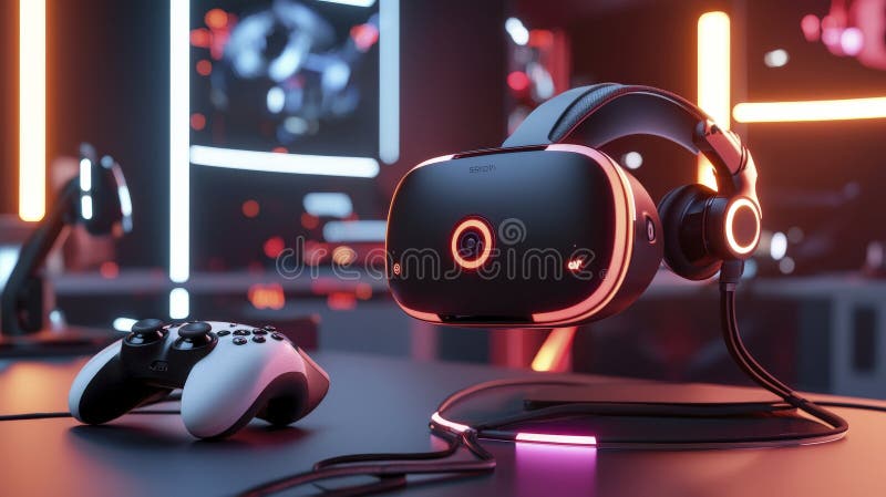 Immersive Futuristic Vr Gaming Setup with Motion Controls in Neon ...
