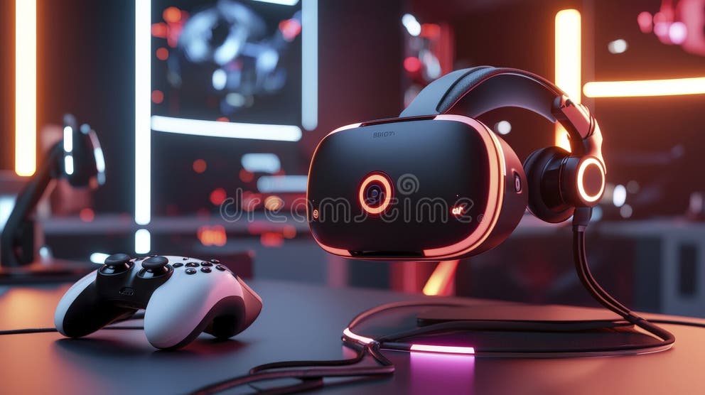 Immersive Futuristic Vr Gaming Setup with Motion Controls in Neon ...