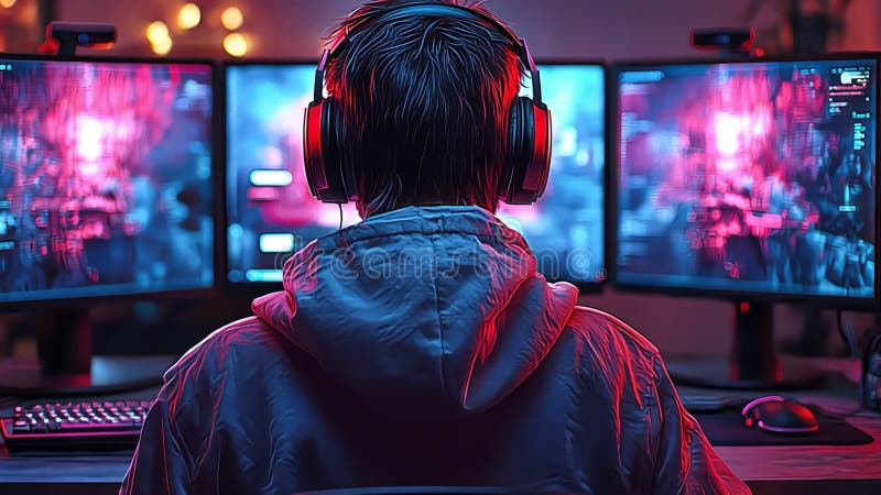 Immersive Gamer Experience Exploring Digital Worlds with Headphones and ...