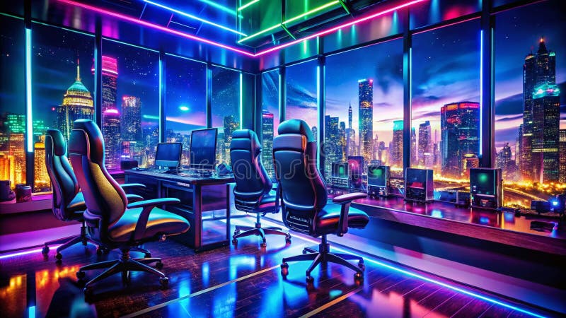 Immersive Gaming Den a Double Exposure Fusion of Vibrant Interior ...