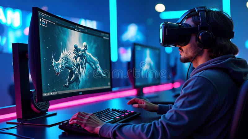 Immersive Gaming Experience: a Gamer in Virtual Reality Stock Video ...