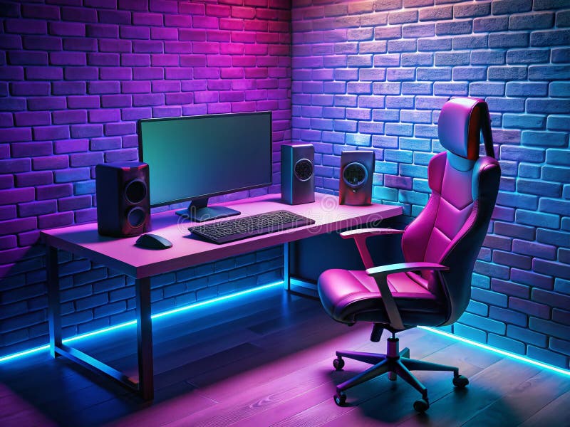 Immersive Gaming Oasis a Vibrant NeonLit Setup Featuring a Comfortable ...