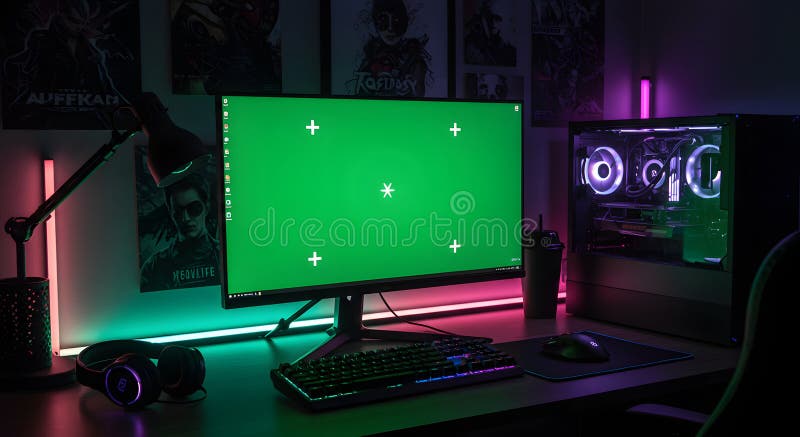 Neon Lit Gaming Setup Green Screen Stock Photos - Free & Royalty-Free ...