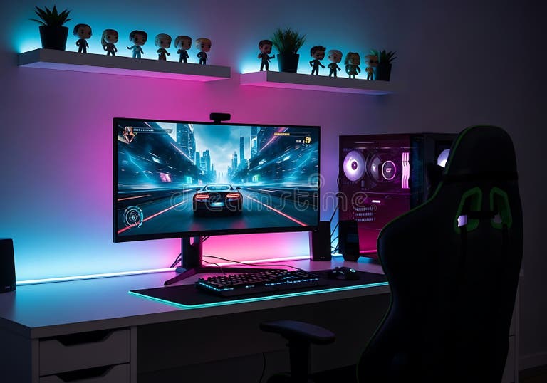 Immersive Gaming Setup Featuring a Modern Pc and Vibrant Led Lighting ...