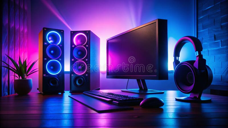 Immersive Gaming Setup Silhouette a Powerful PC and HighEnd Audio ...