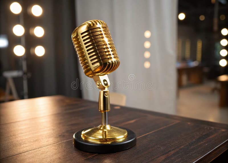 Immersive Golden Microphone Studio Panoramic View of Professional Music ...
