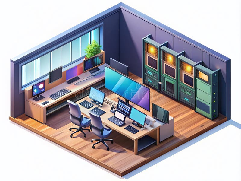 Immersive Isometric Video Studio Design Advanced Broadcast Control Room ...